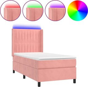 Box spring postel s matrací a LED růžová 90x200 cm samet 3139666