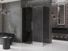 Mexen Velar, sprchový kout s posuvnými dveřmi 150 x 70 cm, 8mm šedé sklo, zlatá matná, 871-150-070-41-55