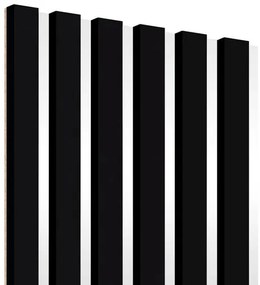 Akustické panely - lamely na bílé desce HDF - Černá na bílé desce