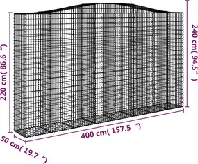 Klenuté gabionové koše 2 ks 400x50x220/240cm pozinkované železo 3146034