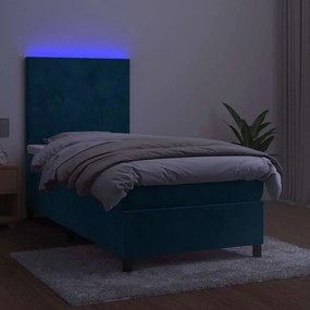 Box spring postel s matrací a LED tmavě modrá 80 x 200 cm samet 3135973