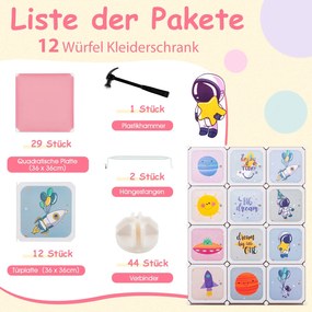 Costway Dětská šatní skříň s 2 závěsnými sekcemi a 12 kostky Roztomilý kreslený