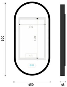 Nimco ČERNÉ LED zrcadlo 450x900 se dvěma dotykovými senzory - ZPC 32003LVX-90