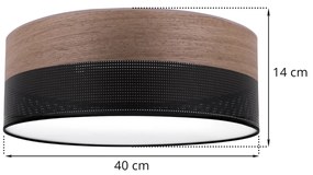 Stropní svítidlo Wood, 1x hnědá ořechová dýha/černé plastové stínítko, (bílé plexisklo), (fi 40cm)