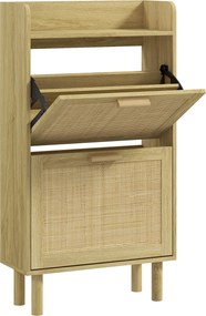 HOMCOM Botník do Předsíně v Bohémském Stylu pro 18 Párů Bot s 2 Skládacími Šuplíky a 1 Otevřenou Policí, Úzký Botník do Předsíně 80x24.5x110 cm Dub