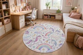 Dětský koberec protiskluzový BAMBINO 61400 krémový / růžový kruh