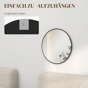 HOMCOM nástěnné zrcadlo 60 x 60 cm kulaté koupelnové zrcadlo s hliníkovým rámem, dekorativní zrcadlo do koupelny obývacího pokoje předsíně ložnice če…