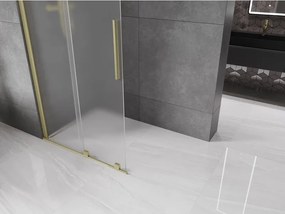 Mexen Velar, sprchová zástěna s posuvnými dveřmi Walk-in 85 x 200 cm, 8mm sklo námraza, zlatá matná, 871-085-000-33-55