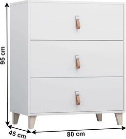 Komoda, bílá, ABS hrany, FIERA 3S