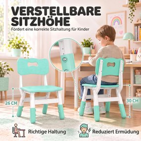 AIYAPLAY dětská židle k psacímu stolu, 2kusová sada, výškově nastavitelná 26-30 cm, ergonomické opěradlo, bez područek pro 1,5–8 let, zelená