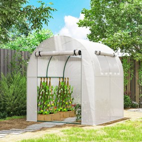 Zeleninový skleník Outsunny 180x180x200 cm Malý tunelový skleník s rolovacím dveřmi a oknem pro pěstování rostlin a květin Bílá