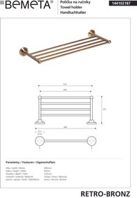 Bemeta Design RETRO bronz: Držák ručníků, 605 mm -
