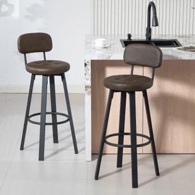 HOMCOM Sada 2 vysokých kuchyňských stolků, otočný o 360°, PU potah, s opěradlem, kovový rám, opěrka nohou, tmavě hnědá