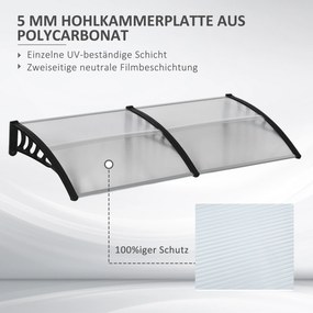 Outsunny Zahradní Markýza 200x96cm, Polykarbonátová a Hliníková Markýza pro Balkony, Okna a Dveře, Čirý