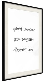 Plakát Radost a láska - černý anglický text na bílém pozadí