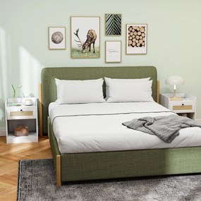HOMCOM Set 2 Nočních Stolků s Ratanovým Šuplíkem pro Ložnici 40x40x53 cm Bílá | Aosom