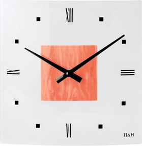 MPM Skleněné čtvercové nástěnné hodiny H&H Čtverec - bílo-červené E19.4693.0020.005070