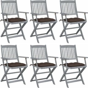 vidaXL Skládací zahradní židle s poduškami 6 ks masivní akáciové dřevo [3065431] Barva: taupe