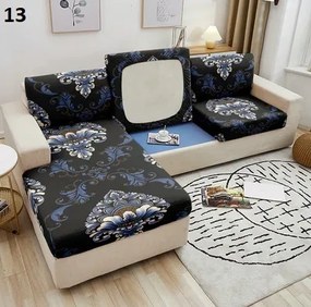 Elastické potahy na sedáky pohovek s ornamenty či geometrickými tvary Barva: 13 - černé s modrými ornamenty, Velikost: XL velikost 1