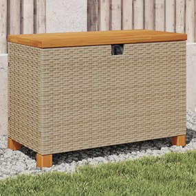 Zahradní úložný box béžový 80x40x48 cm polyratan akáciové dřevo - Default Title