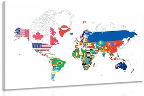 Obraz mapa světa s vlajkami s bílým pozadím - 120x80 cm