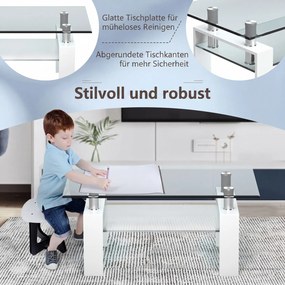 Costway Konferenční stolek ze skla, se spodní policí – 99,5 × 59,5 × 44,5 – bílý
