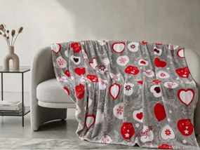 Vánoční mikroplyšová deka VÁNOČNÍ SRDCE šedé Rozměr: 200 x 220 cm