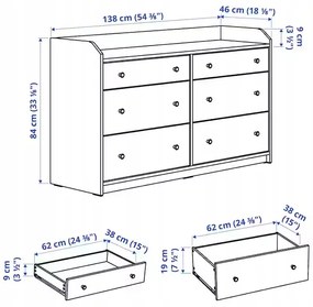 IKEA HAUGA Komoda 6 zásuvek šedá 138x84 cm