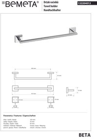 Bemeta Design BETA: Držák ručníků, 300 mm -