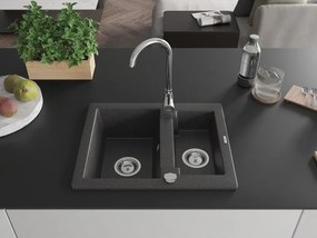 Mexen Carlos, granitový dřez 582x475x177 mm, 1,5-komorový, černá skvrnitá, 6518581500-76