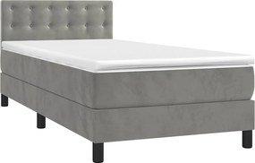 Box spring postel s matrací a LED světle šedá 100x200 cm samet 3134627