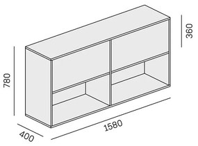PLAN Kancelářský policový regál LAYERS, dlouhý, 2 boxy, 1582 x 400 x 777, bílá / šedá