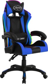 Herní židle s RGB LED podsvícením modro-černá faux kůže 287996