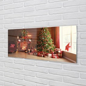 akrylový obraz Krbová dárky vánoční stromky 120x60 cm