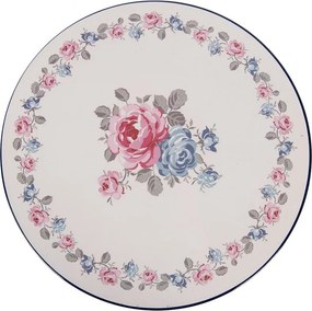 Béžový umělý dekorativní podnos na noze s růžemi Vintage Rose - Ø 29*10 cm