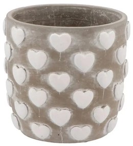 Šedý antik cementový obal na květináč se srdíčky Love Amore - Ø 14*13 cm