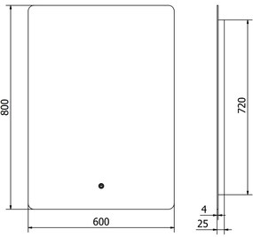 Mexen Sun, LED koupelnové zrcadlo s podsvícením 60x80 cm, 6000K, ochrana proti zamlžování, 9807-060-080-611-00