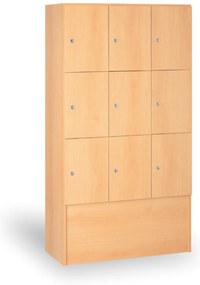 Dřevěná šatní skříňka S5 s odkládacími boxy, 9 boxů, 1700 x 900 x 420 mm, cylindrický zámek, buk