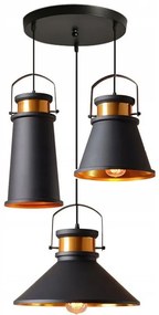 Toolight - Stropní svítidlo ASTI ABC 3xE27, černá-zlatá, OSW-00182