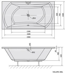 Polysan SALSA 190x100 FRAME vana s konstrukcí, 44219