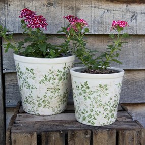 Keramický obal na květináč se zelenými květy Ganni green L - Ø16*16 cm