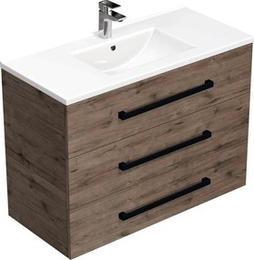 Koupelnová skříňka s černou úchytkou a umyvadlem SAT Cube Way 100x76,5x46 cm dub Wellington mat CUBE46C1003DWMOD