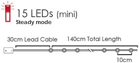 ACA Lighting LED dekorační girlanda - Santa, teplá bílá barva, 2xAA, 170 cm