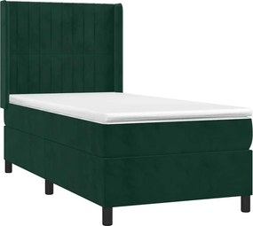 Box spring postel s matrací a LED tmavě zelená 80x200 cm samet 3139652