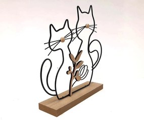 PRODEX IMPORT Kovová dekorace kočky pár na dřevěném podstavci 20x20 cm