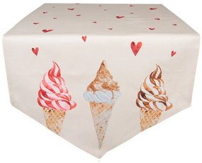 Béžový bavlněný běhoun na stůl se zmrzlinou Frosty And Sweet  - 50*160 cm