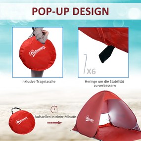 Outsunny beach shell pop up stan 200x150x119cm rychlé automatické stavění z polyesteru v červené barvě pro pláž a kempování | Aosom.de
