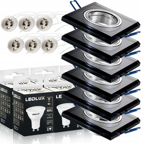 6x Skleněná halogenová lampa Čtverec Černá Žárovka GU10 Led 12W 3 Barvy