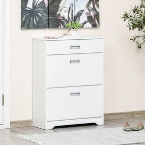 HOMCOM Botník s 2 skládacími zásuvkami, nastavitelnou policí + 1 zásuvkou + 1 pracovní plochou pro až 16 párů, 70cm x 29cm x 92cm, Bílý