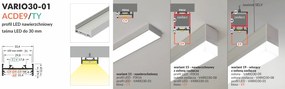 DANLUX LED profilové svítidlo přisazené/zavěšené/zapuštěné lineární 4m 13050lm Teplota světla: 3000K, Barva materiálu: Stříbrná, Typ montáže: Zapuštěná